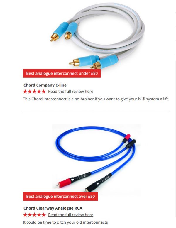 What Hi-Fi? Awards 2018 - BEST INTERCONNECTS: Chord C-line & Chord ...